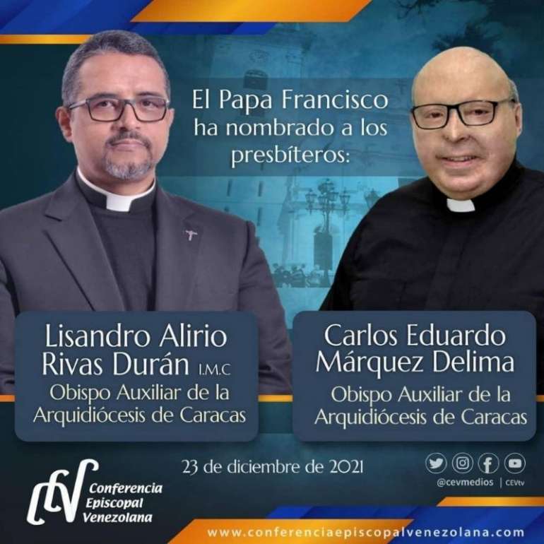 Papa Francisco nombra dos obispos auxiliares para la Arquidiócesis de Caracas